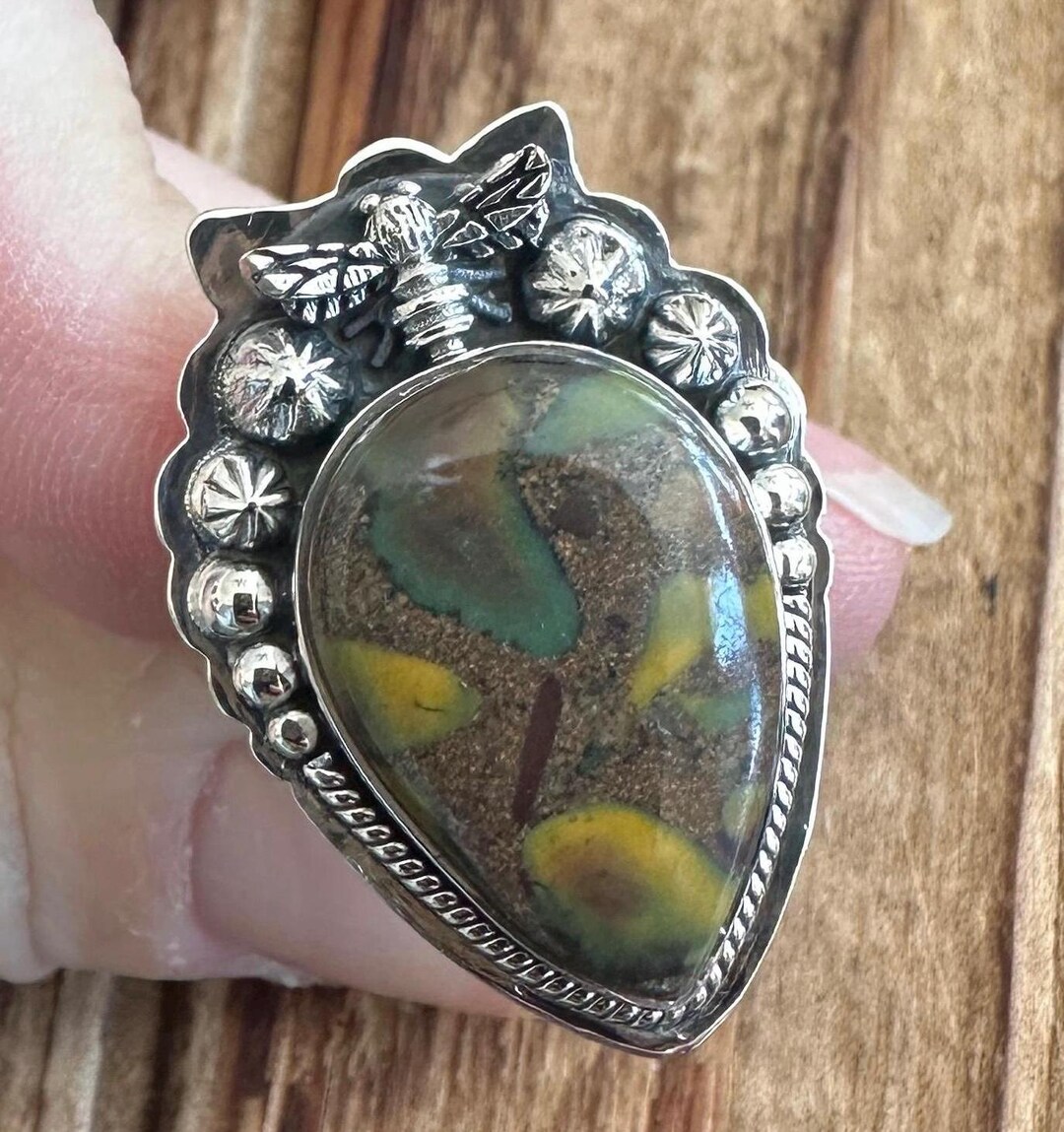 Fruit Jasper Sterling Silver Ring, Size 7.5mm, Honeybee Design, India ...