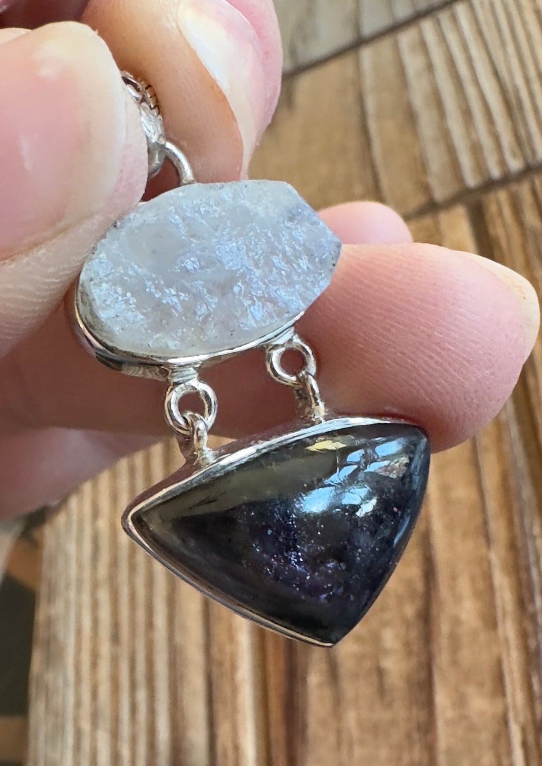 Sunstone in Iolite & Rainbow Moonstone Sterling Silver Pendant, Rare ...