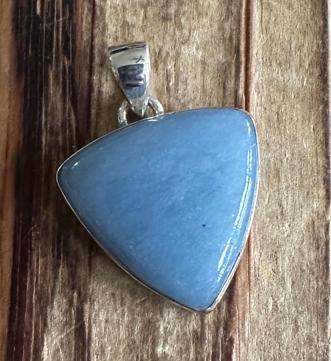 Angelite Sterling Silver Pendant, Peruvian Gem, Triangle Solitaire ...