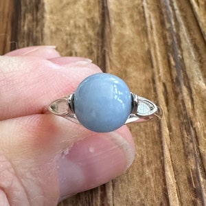 Angelite Sterling Silver Adjustable Ring, Size 7 7.5 8 8.5, Blue Gem ...