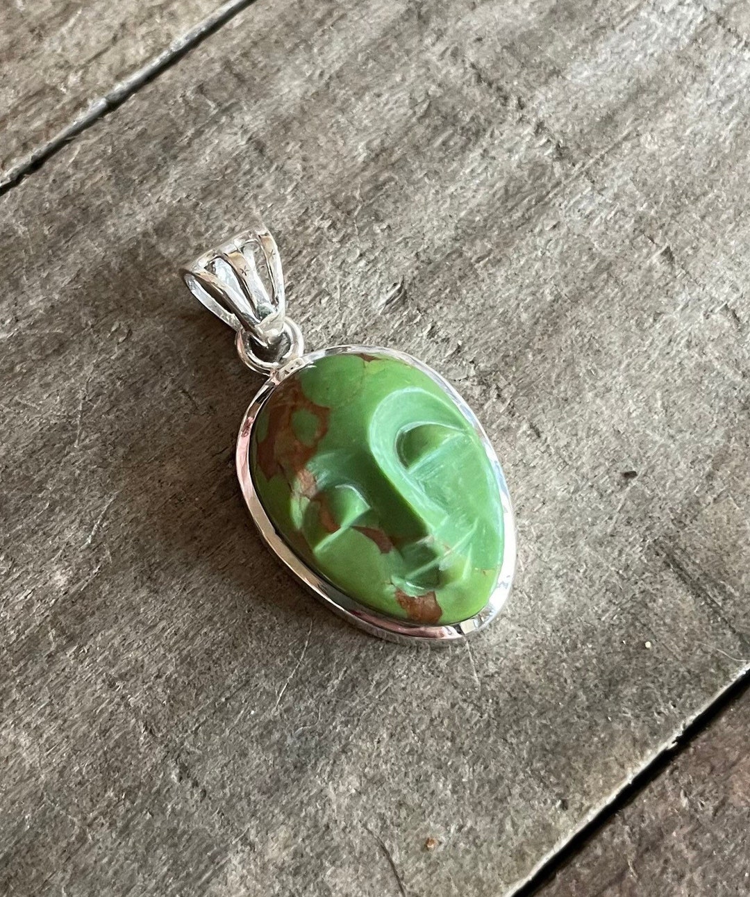 Carved Mojave Turquoise Sterling Silver Pendant, Goddess Moon Face ...