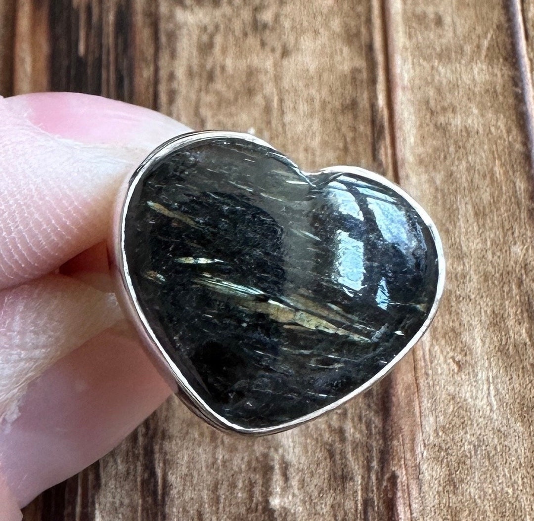 Rare Nuummite Sterling Silver Ring, Size 7.5, Greenland Gem, Heart ...