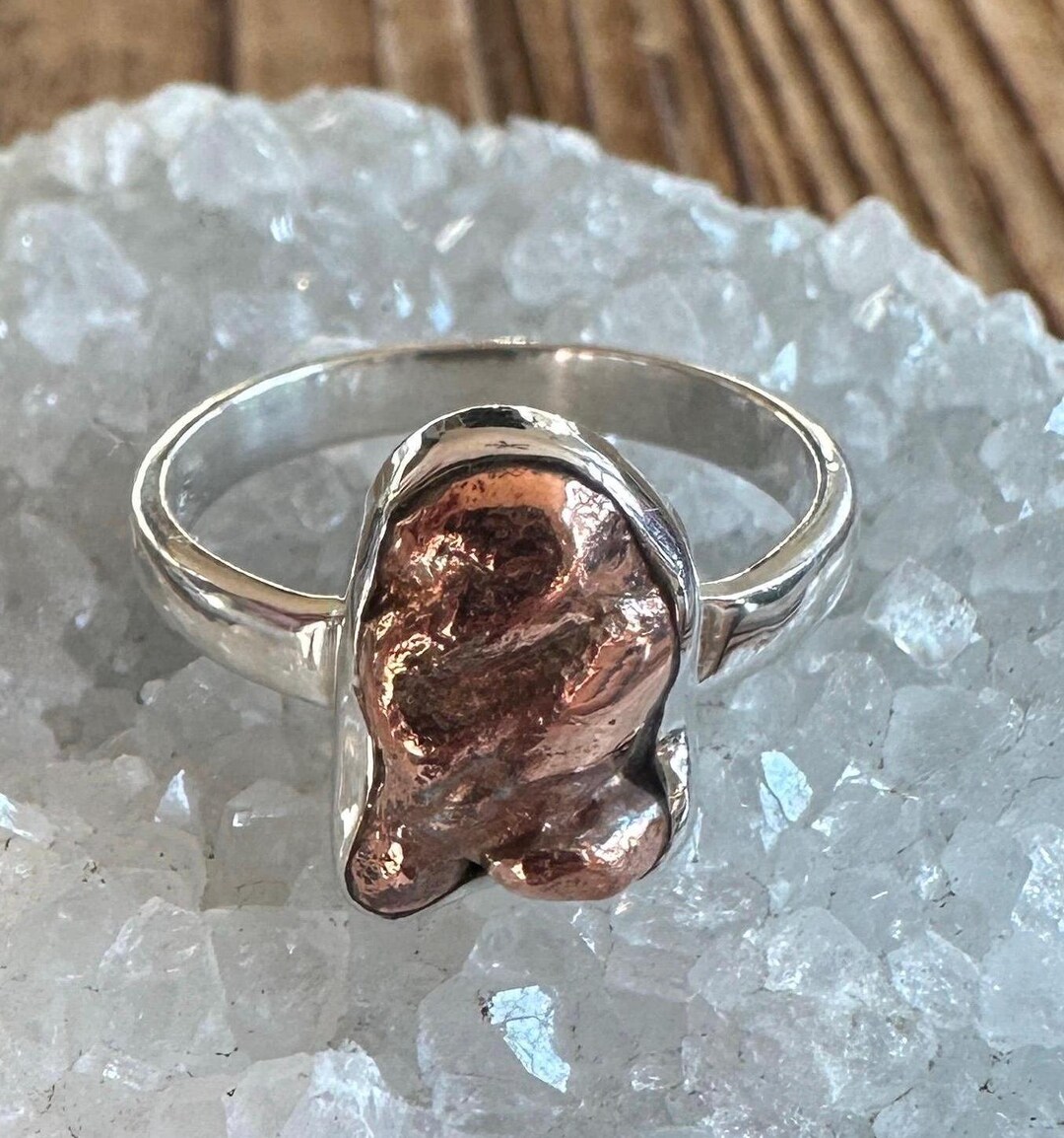Copper Nugget Sterling Silver Ring, Size 8, Michigan USA, Natural ...