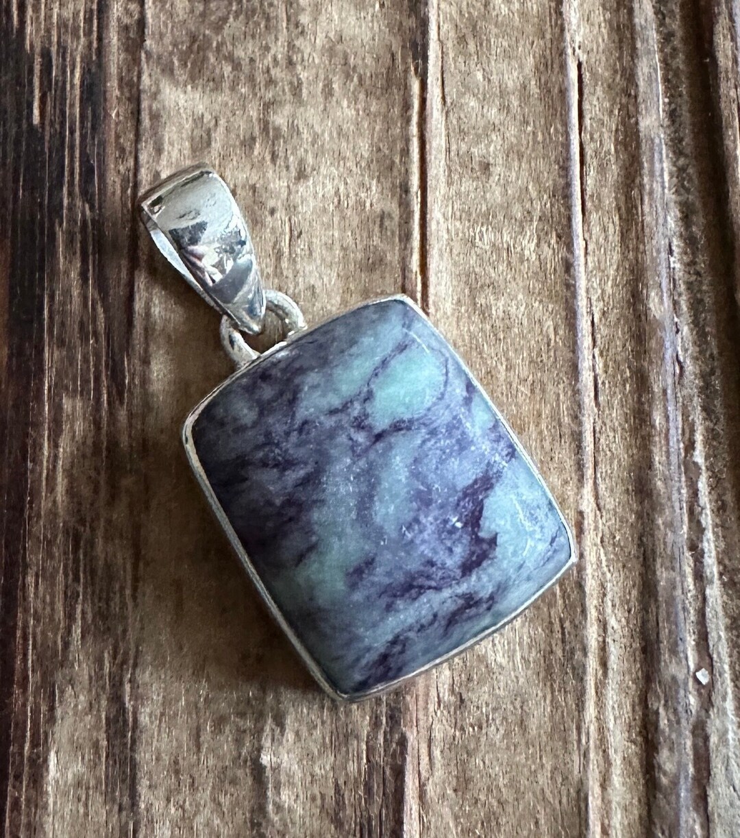 Kammerite Sterling Silver Pendant, Rare Turkish Gem, Rectangle Gemstone ...