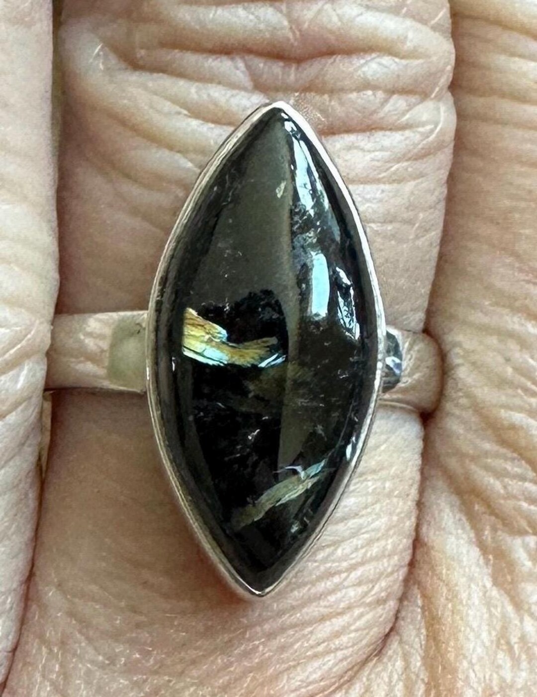Rare Nuummite Sterling Silver Ring, Size 8.5, Greenland Gem, Marquise ...