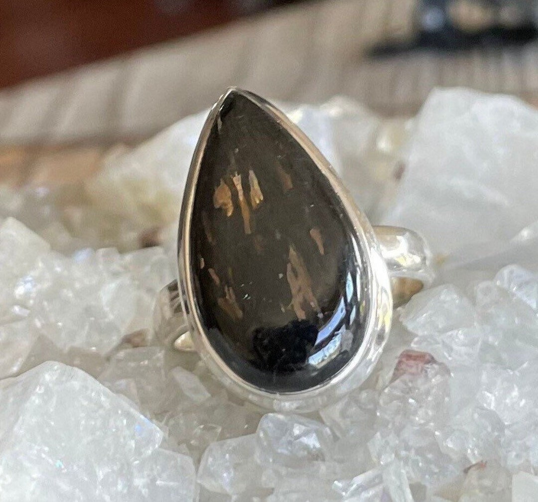 Rare Nuummite Sterling Silver Ring, Size 10, Greenland Gem, Teardrop ...