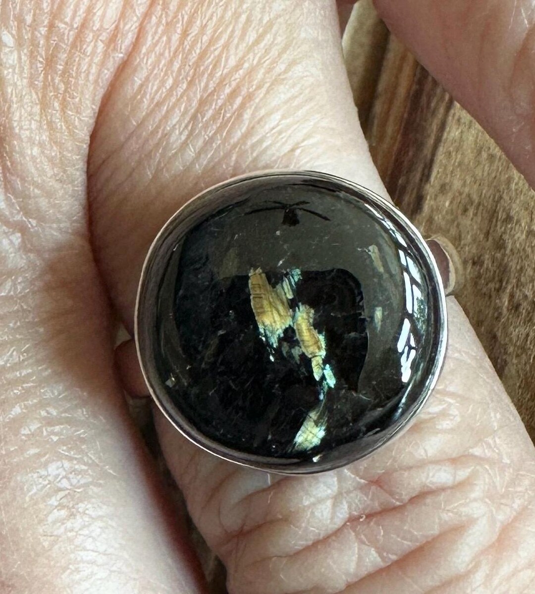 Rare Nuummite Sterling Silver Ring, Size 9, Greenland Gem, Round ...