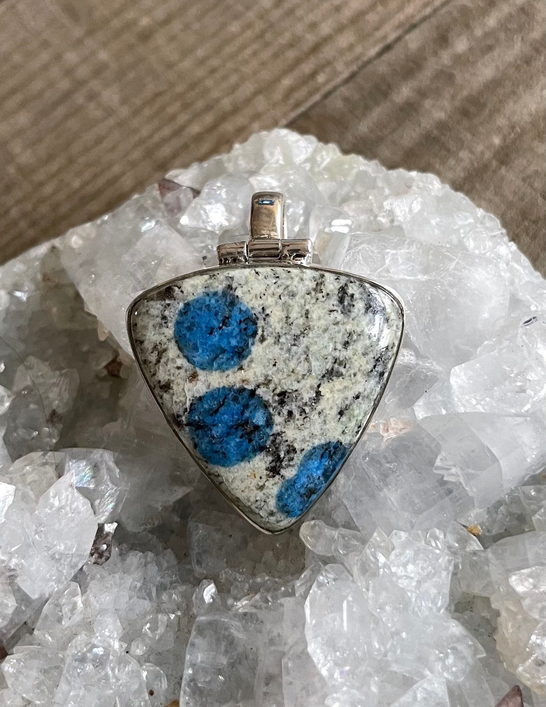 K2 Sterling Silver Pendant, Blue White Black Gem, Azurite in Granite ...