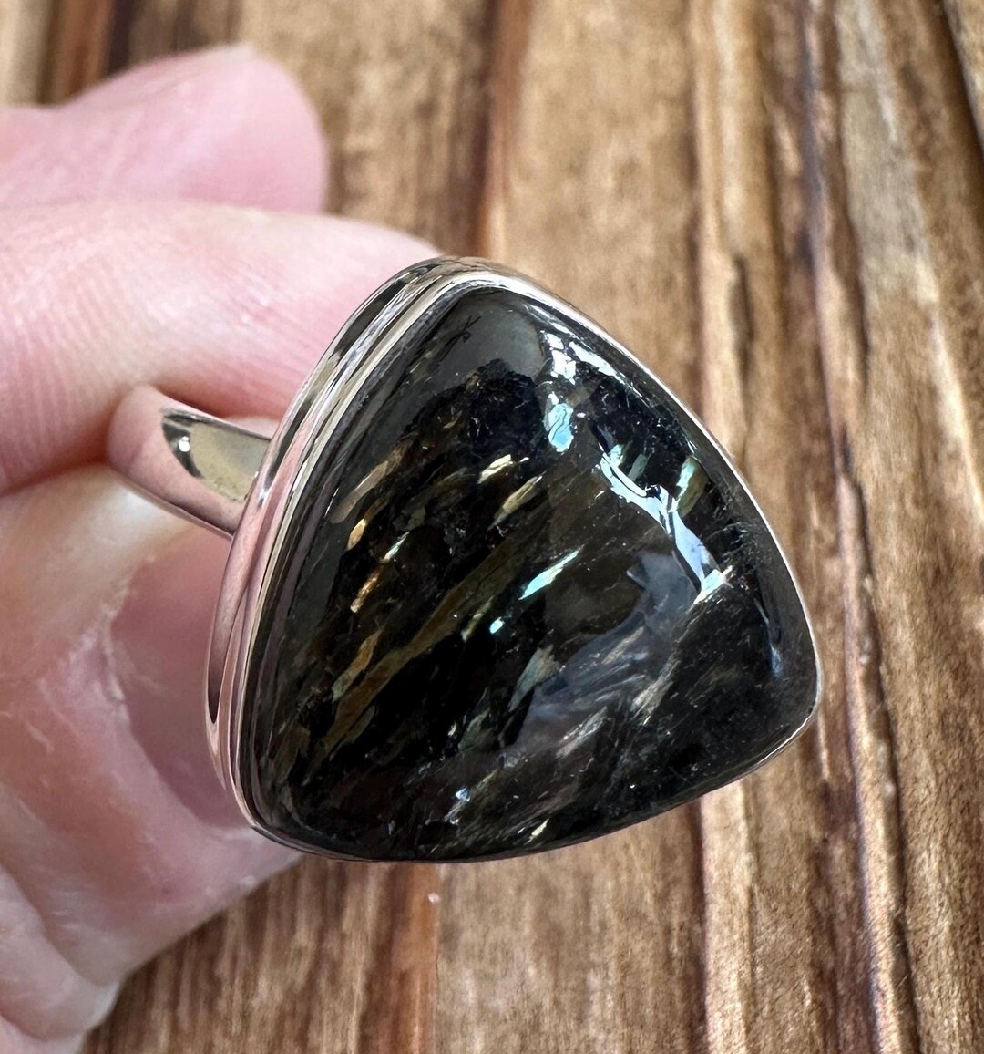 Rare Nuummite Sterling Silver Ring, Size 11, Greenland Gem, Trilliant ...