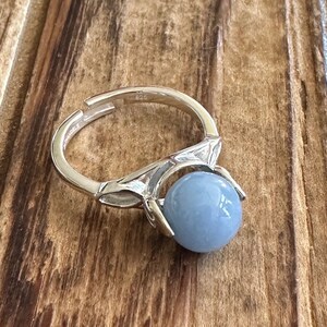 Angelite Sterling Silver Adjustable Ring, Size 7 7.5 8 8.5, Blue Gem ...