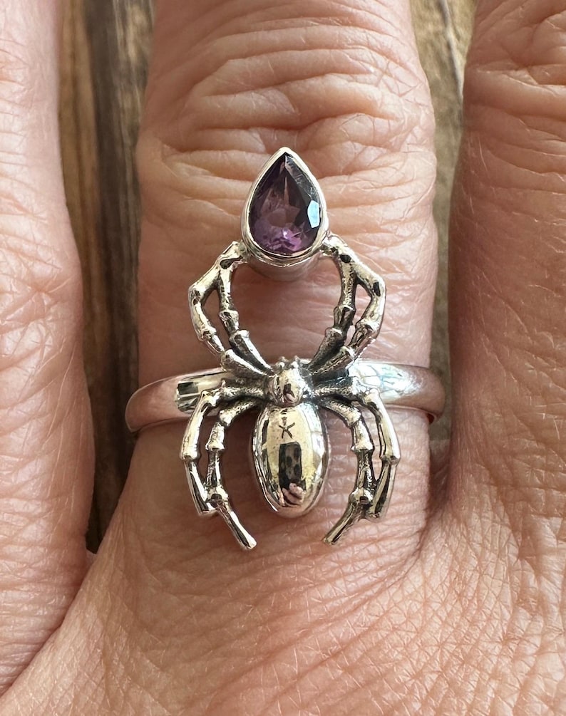 Amethyst Black Widow Spider Sterling Silver Ring, Faceted Purple Gem ...