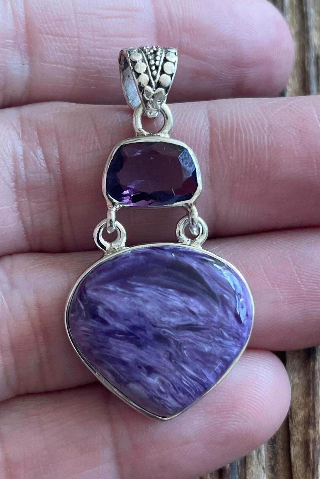 Charoite & Amethyst Sterling Silver Pendant, Purple Gems, Siberia ...
