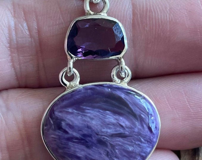 Charoite & Amethyst Sterling Silver Pendant, Purple Gems, Siberia ...