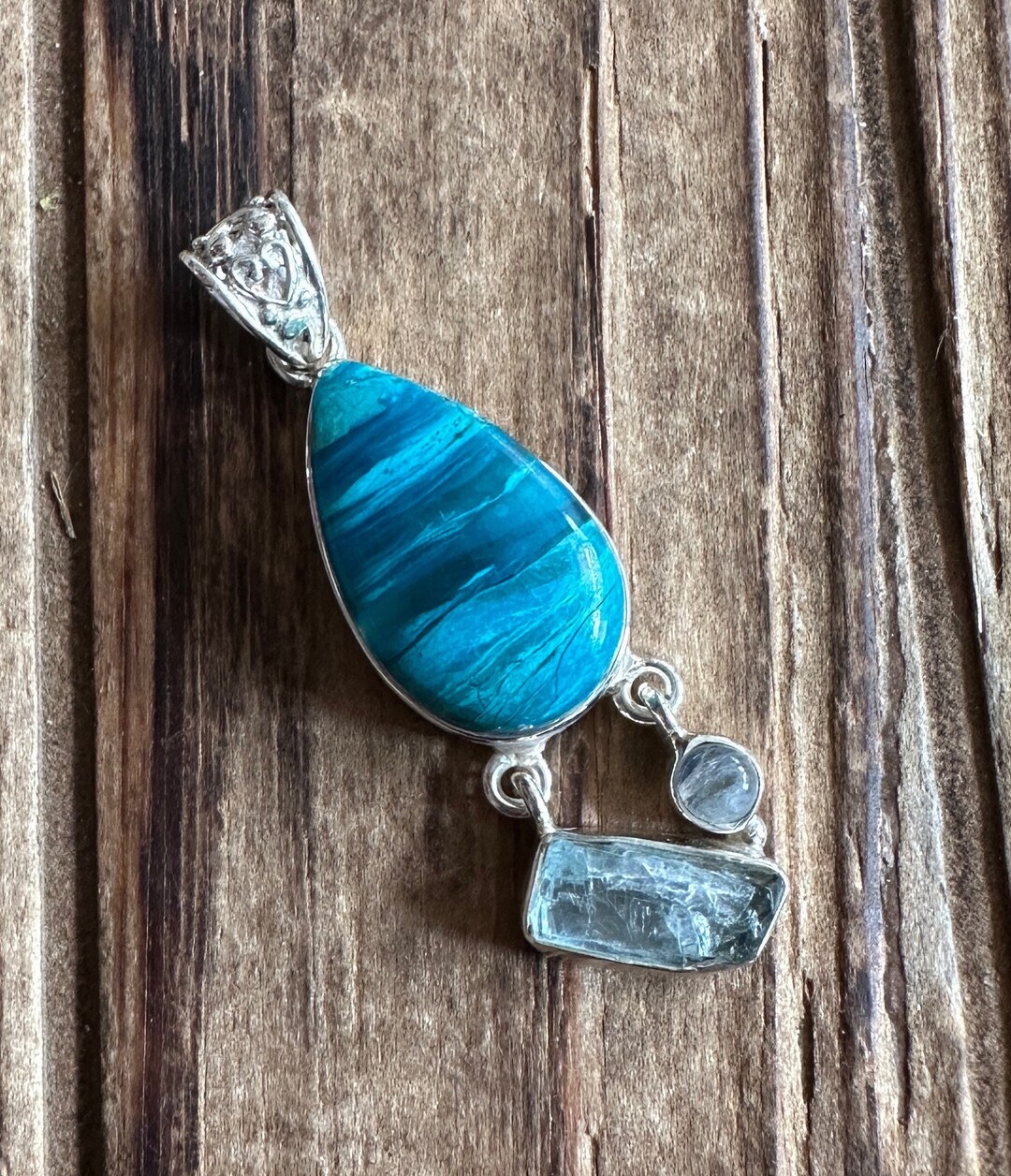 Peruvian Opalina, Aquamarine & Moonstone Sterling Silver Pendant ...