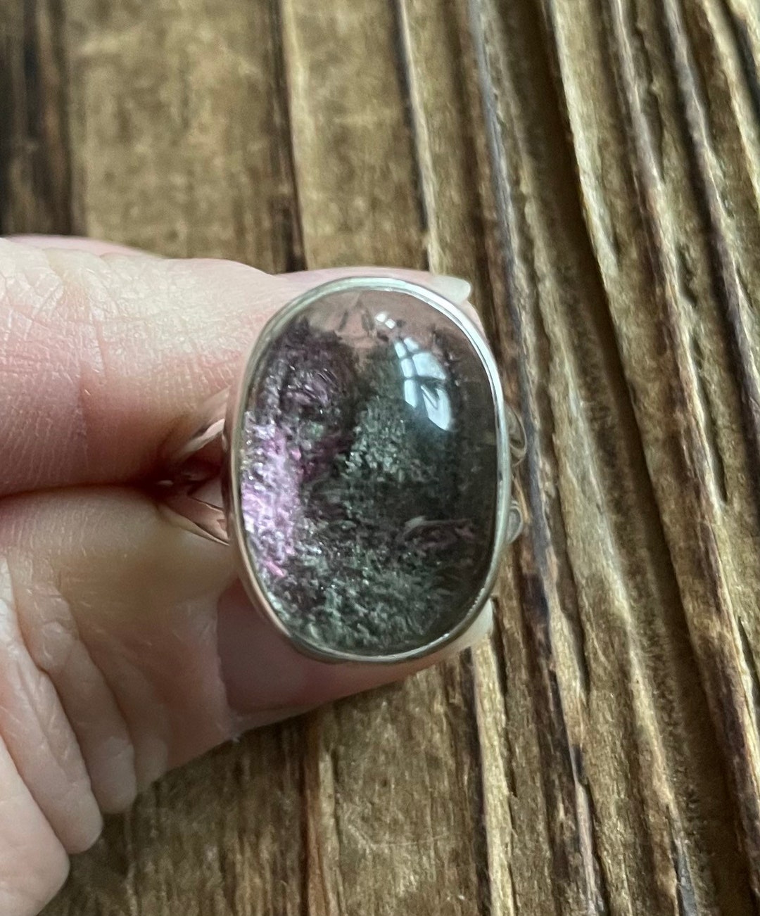 Purple Pink Green Lilac Lodolite Sterling Silver Ring, Size 9, Scenic ...