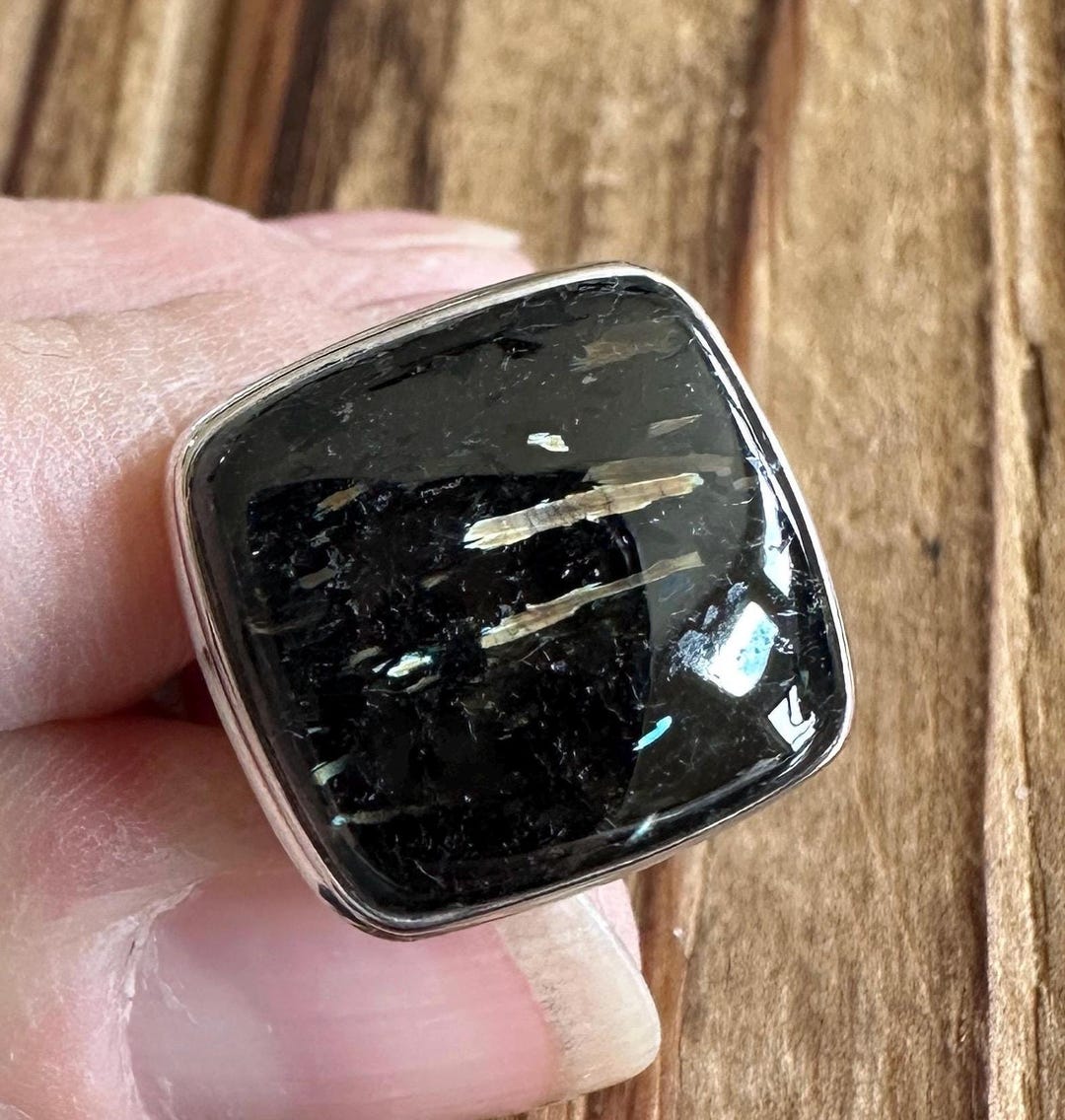 Rare Nuummite Sterling Silver Ring, Size 6, Greenland Gem, Square ...