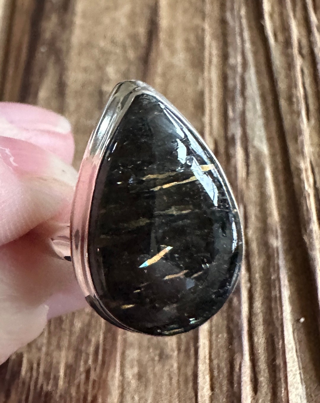 Rare Nuummite Sterling Silver Ring, Size 9, Greenland Gem, Teardrop ...