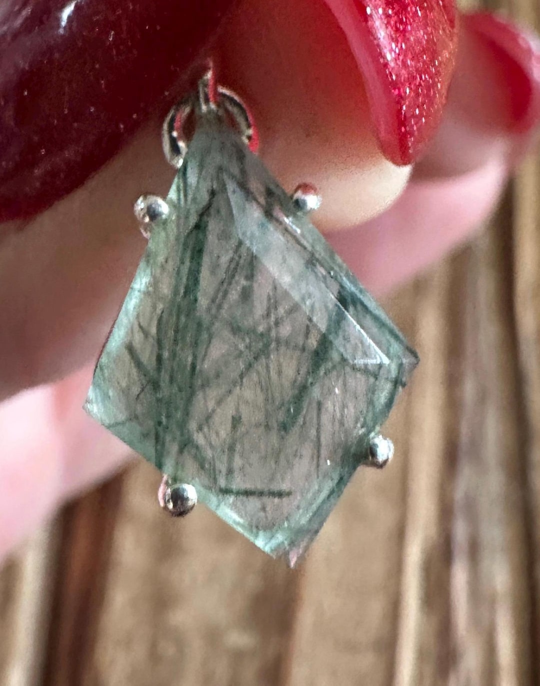 Rare Faceted Actinolite in Quartz Sterling Silver Pendant, Brazilian ...