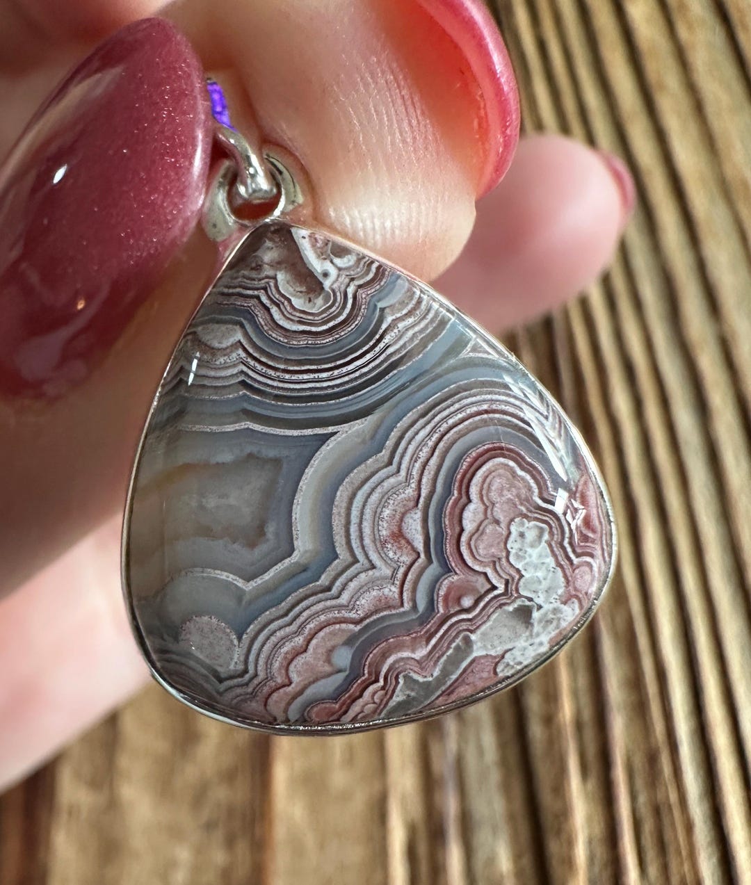 Laguna Lace Agate Sterling Silver Pendant, Mexican Gem, Banded Teardrop ...