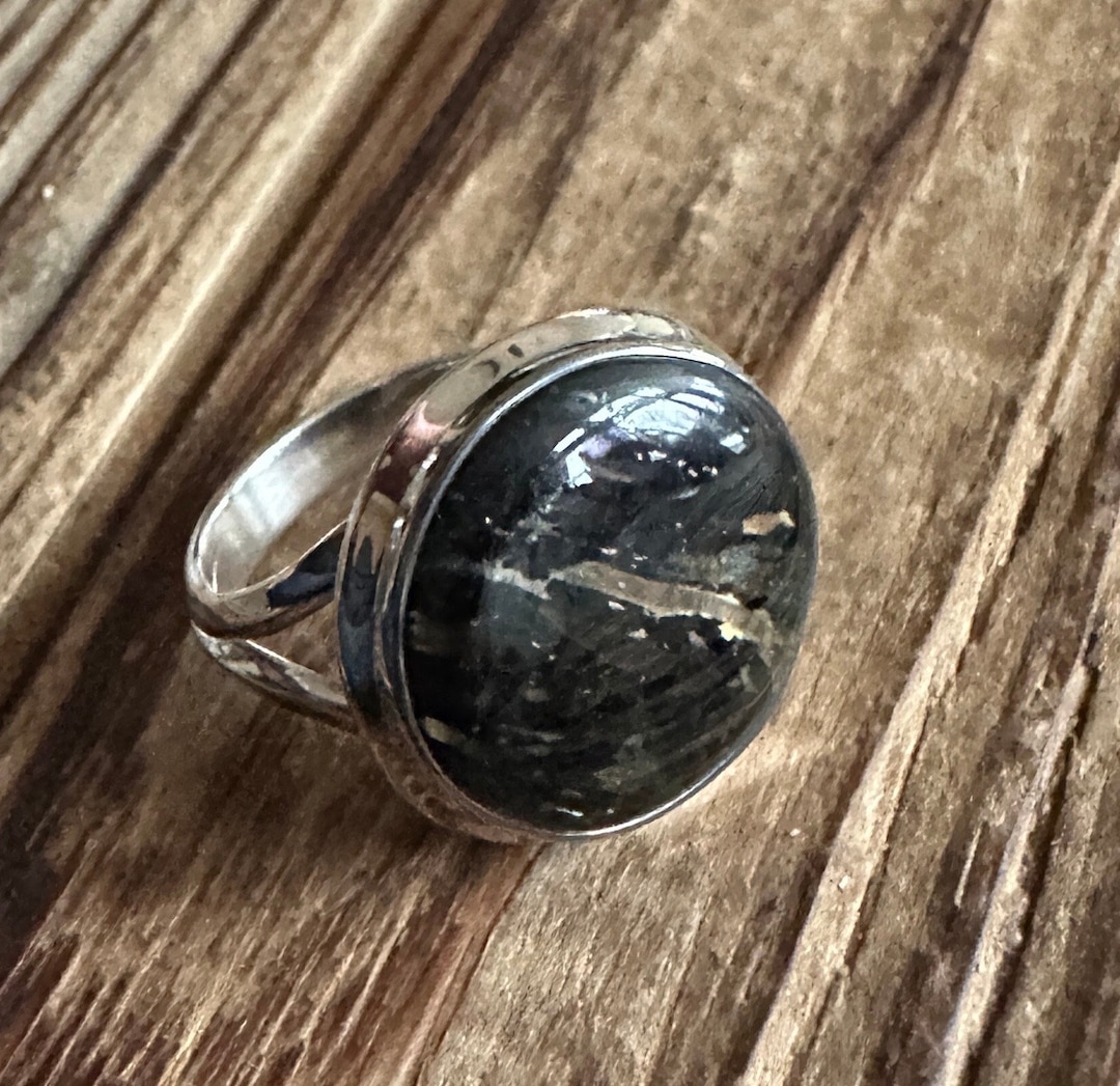 Rare Nuummite Sterling Silver Ring, Size 9, Greenland Gem, Round ...