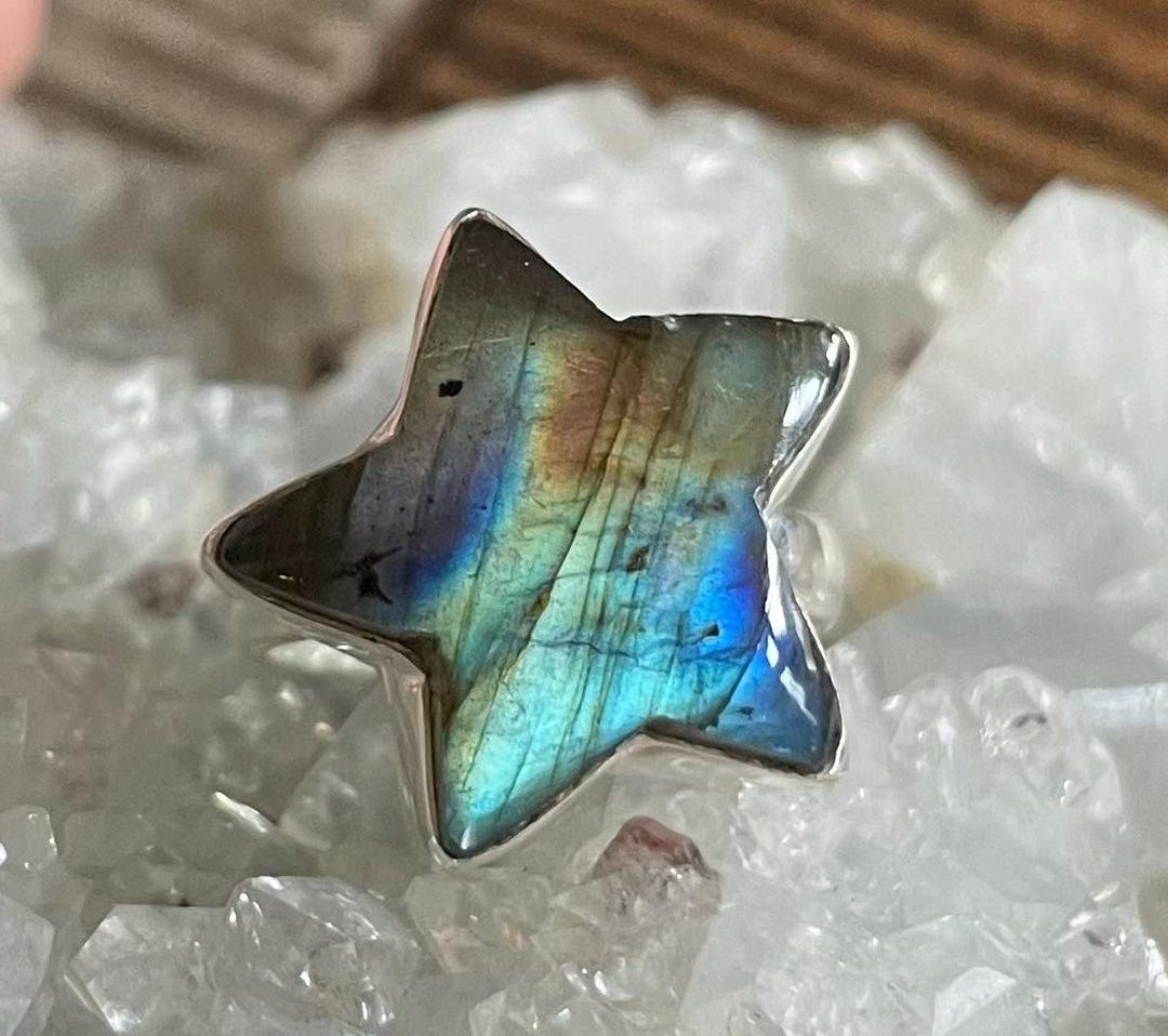 Labradorite Spectrolite Sterling Silver Star Ring, Size 8, Hand Carved ...