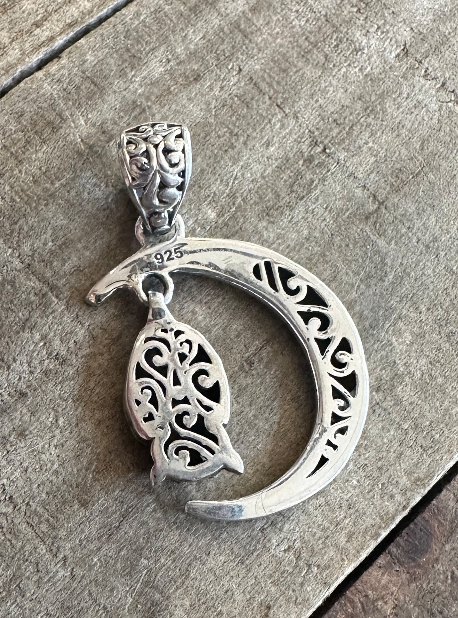 Rainbow Mother of Pearl Sterling Silver Crescent Moon & Bat Pendant ...
