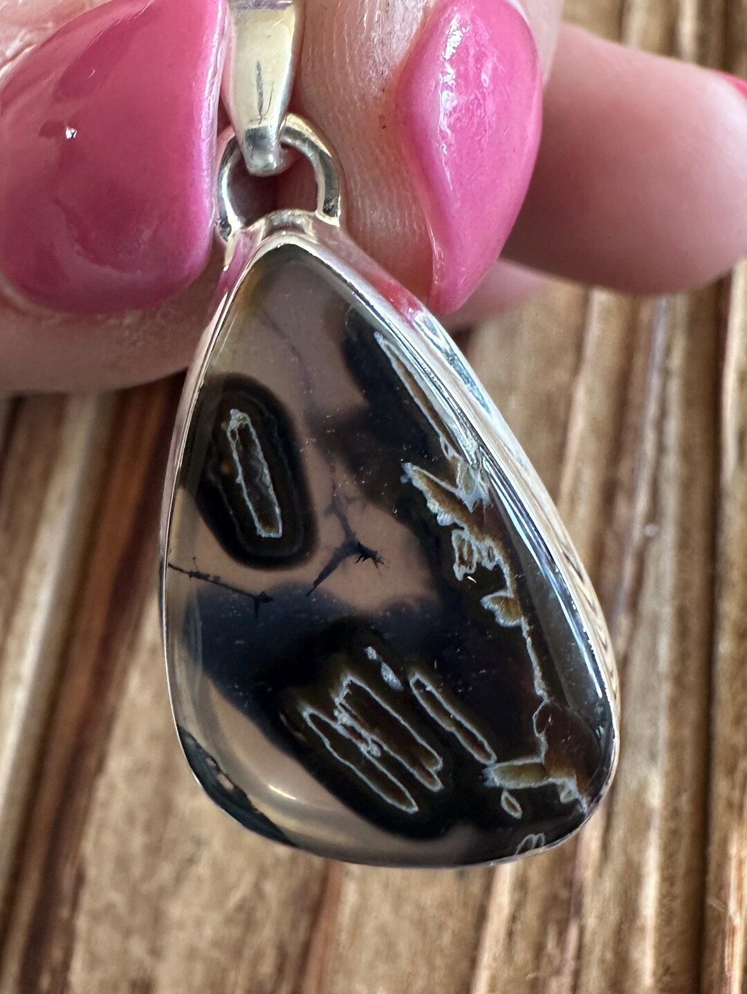 Tube Agate Sterling Silver Pendant, Turkish Gem, Teardrop Solitaire ...