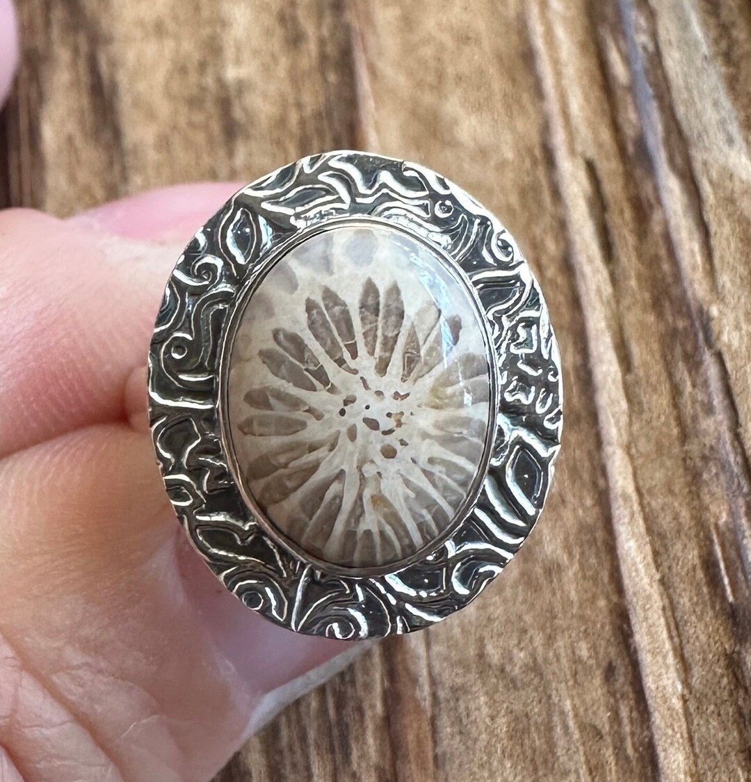 Fossil Coral Sterling Silver Ring, Size 6.75, Indonesian Gem ...