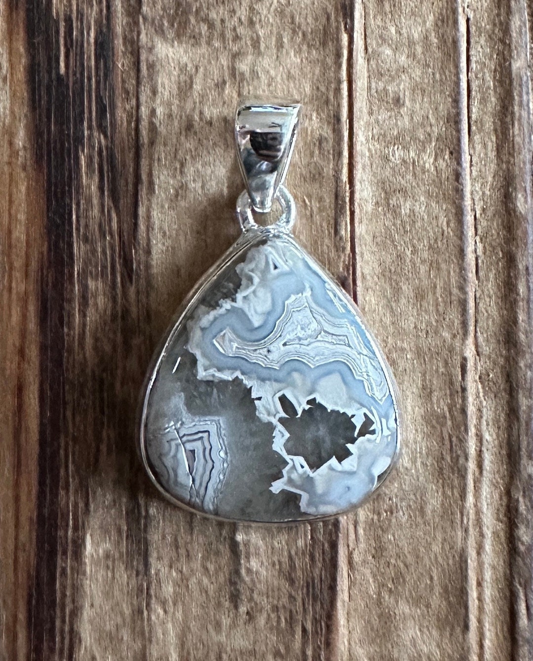 Laguna Lace Agate Sterling Silver Pendant, Mexican Gemstone, Banded Gem ...