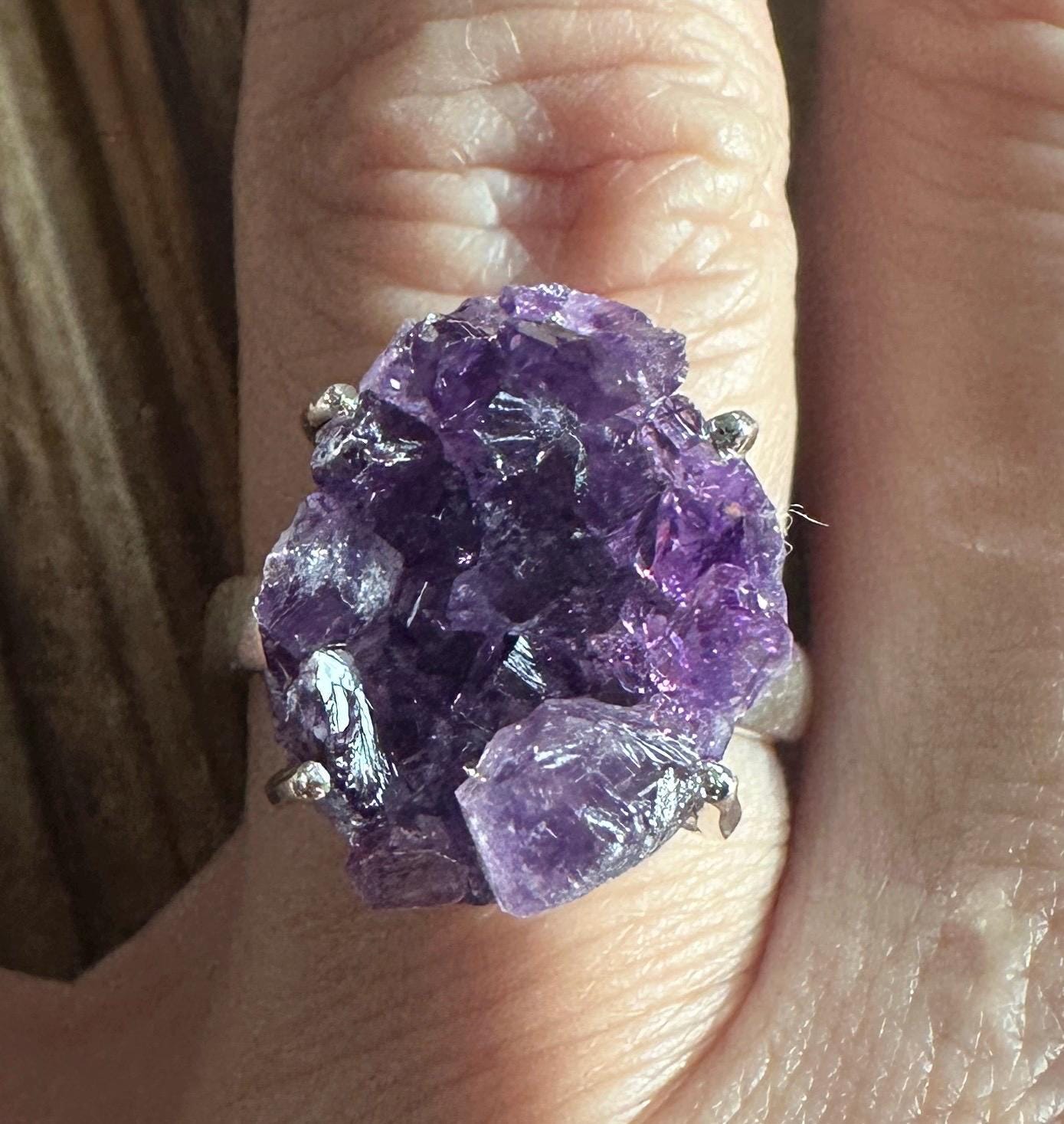 Purple Amethyst Cluster Sterling Silver Ring, Size 8, Uruguay Gem ...