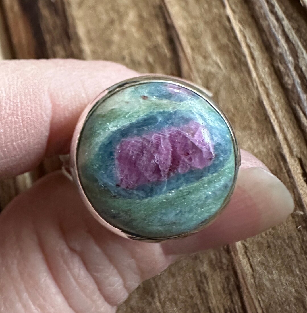 Ruby in Fuchsite Sterling Silver Ring, Size 9.5, Round Gem, Red Green ...