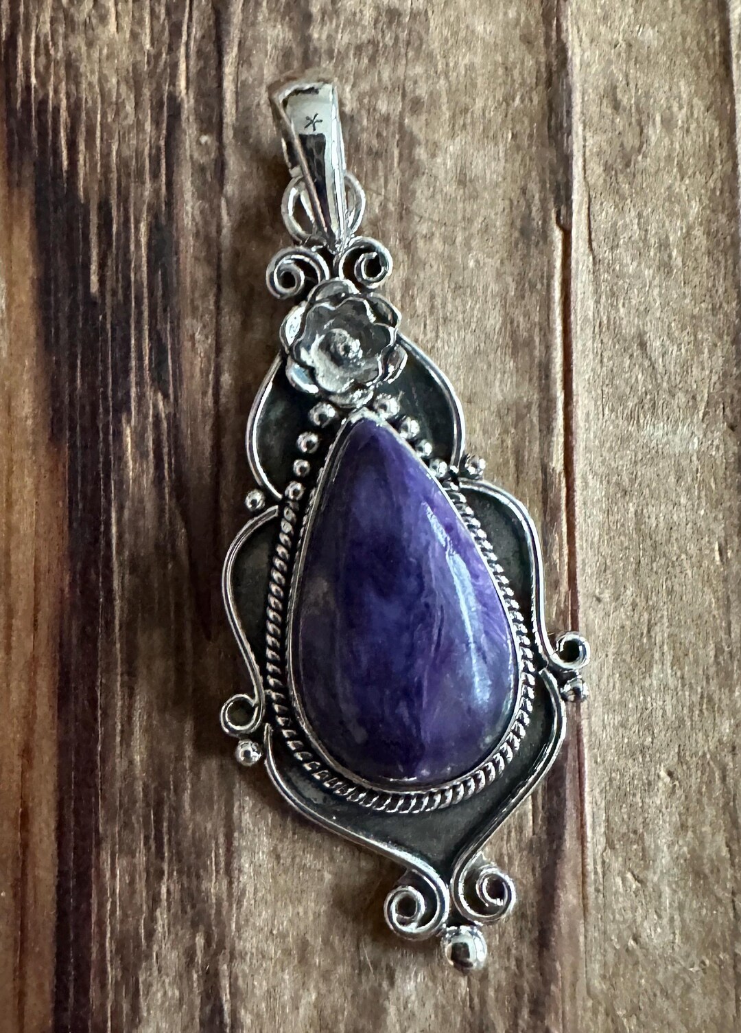 Charoite Sterling Silver Pendant, Siberia Russia Gem, Dark Purple ...