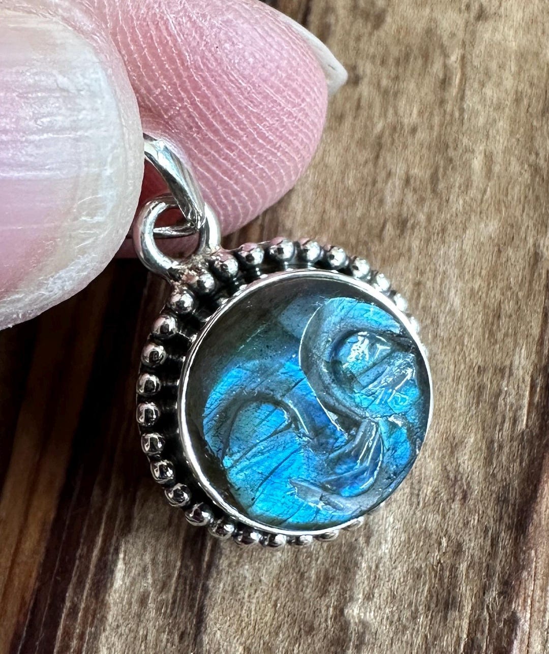 Hand Carved Labradorite Goddess Face Pendant, Color Flash Gem, Deep ...