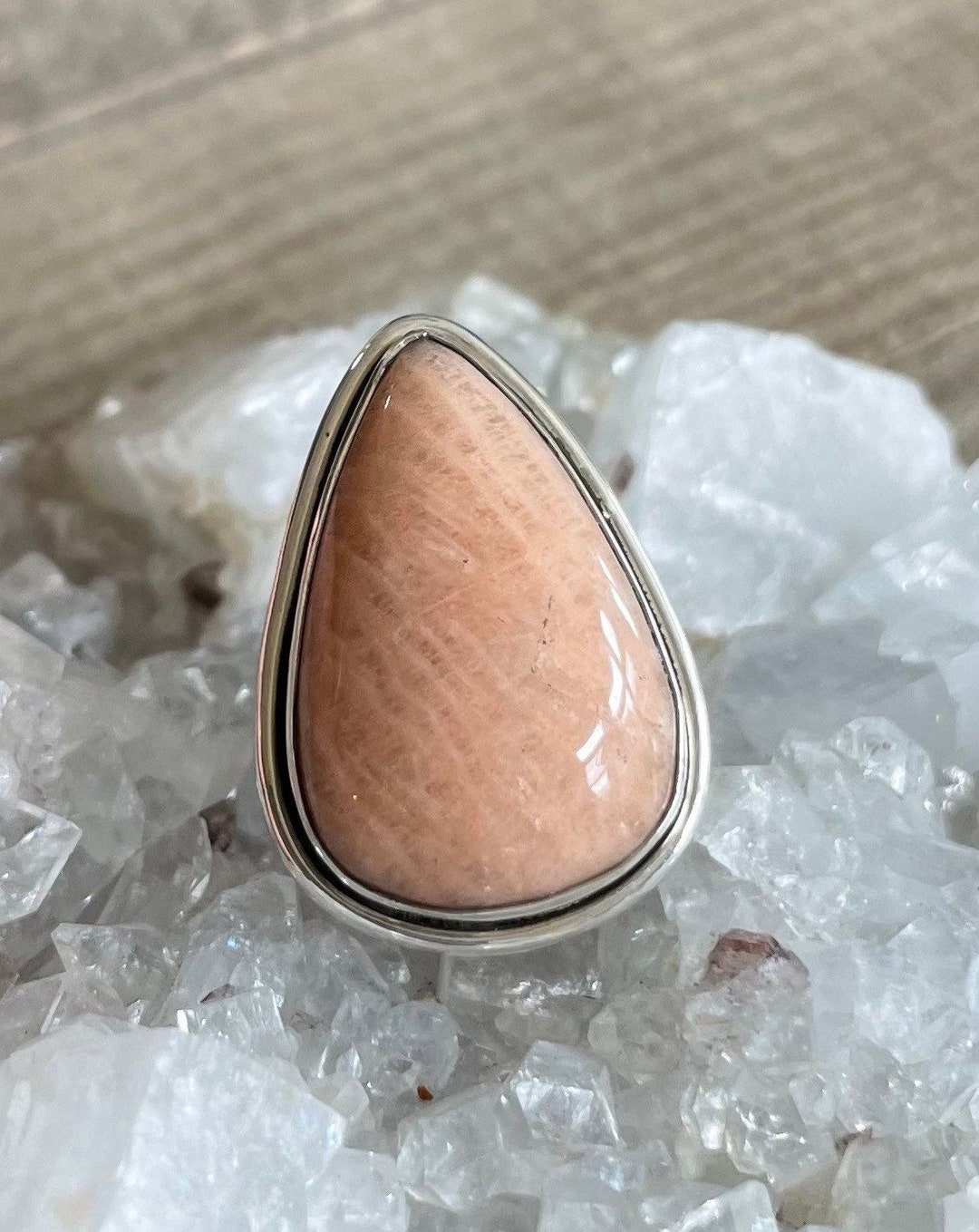 Peach Amazonite Sterling Silver Ring, Size 7, Pear Teardrop Gemstone ...