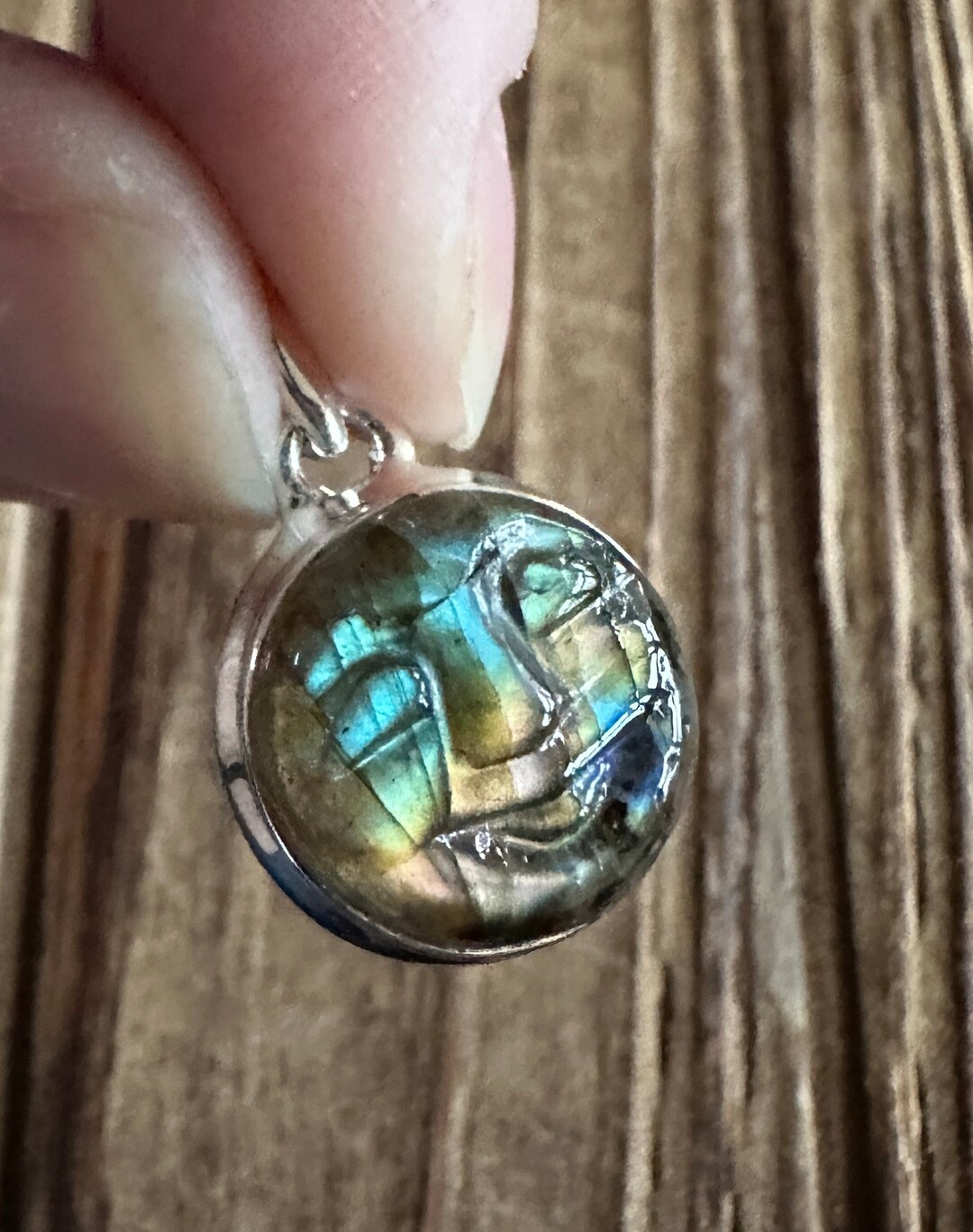 Hand Carved Labradorite Moon Face Pendant, Color Flash Gem, Multi Color ...