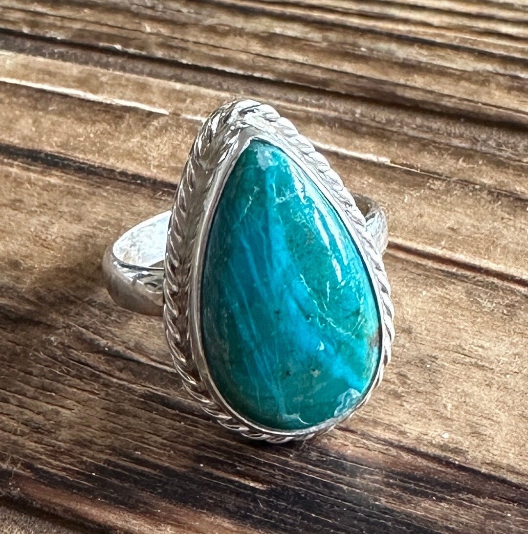 Peruvian Opalina Sterling Silver Ring, Size 7.5, Opalized Chrysocolla ...