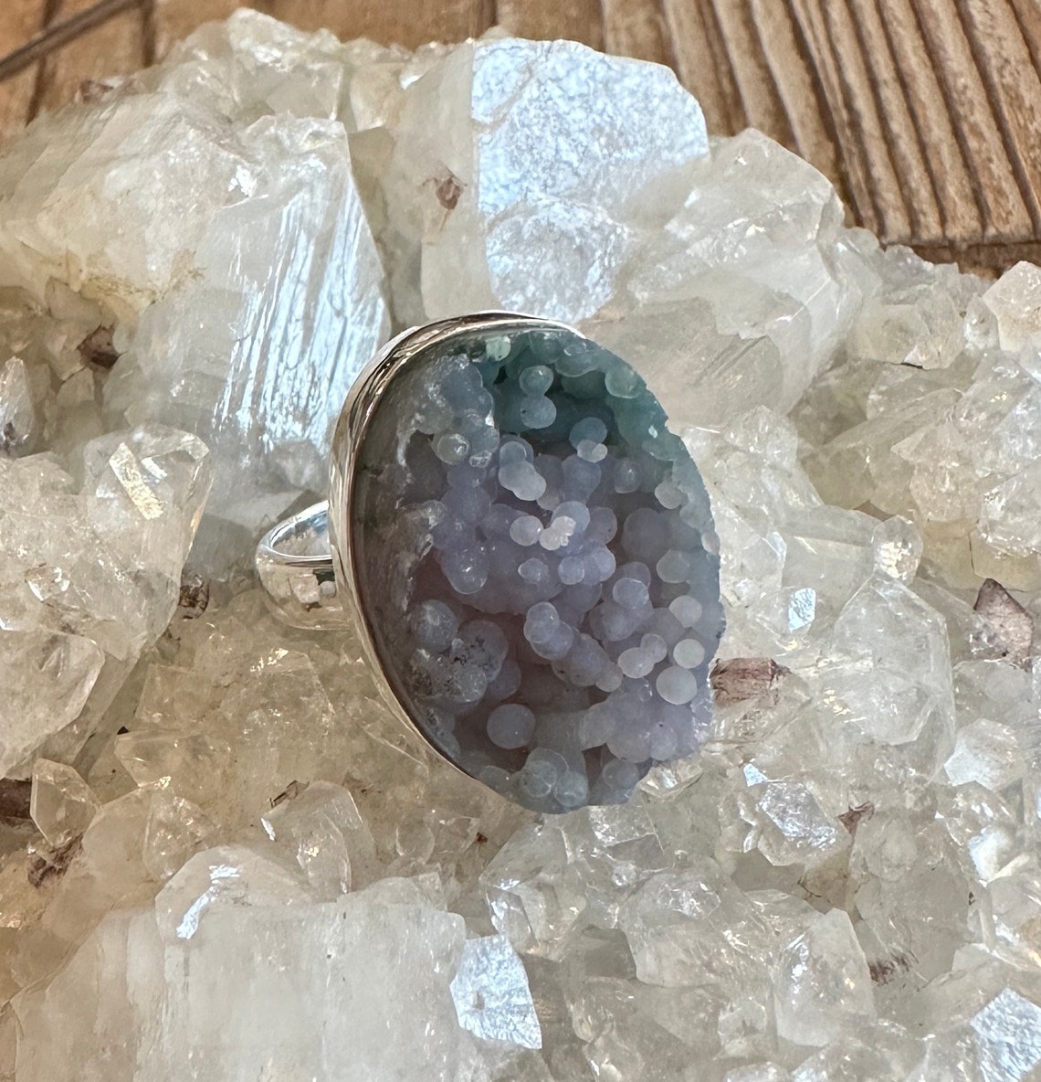 Rare Green Grape Agate Sterling Silver Ring, Size 7.5, Indonesian Gem ...