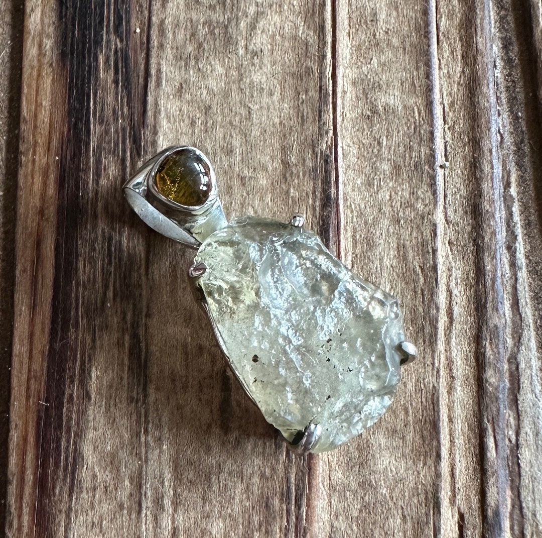 Libyan Desert Glass & Baltic Amber Sterling Silver Pendant, Libya Gold ...
