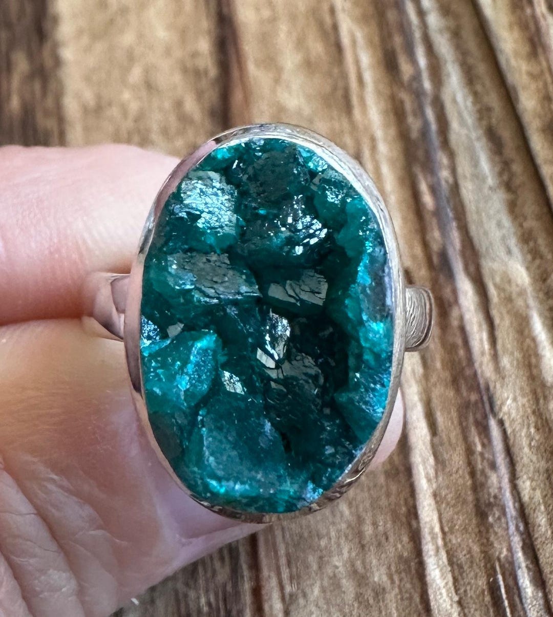 Green Dioptase Sterling Silver Ring, Size 6.5, Rare Drusy Gem, Oval ...