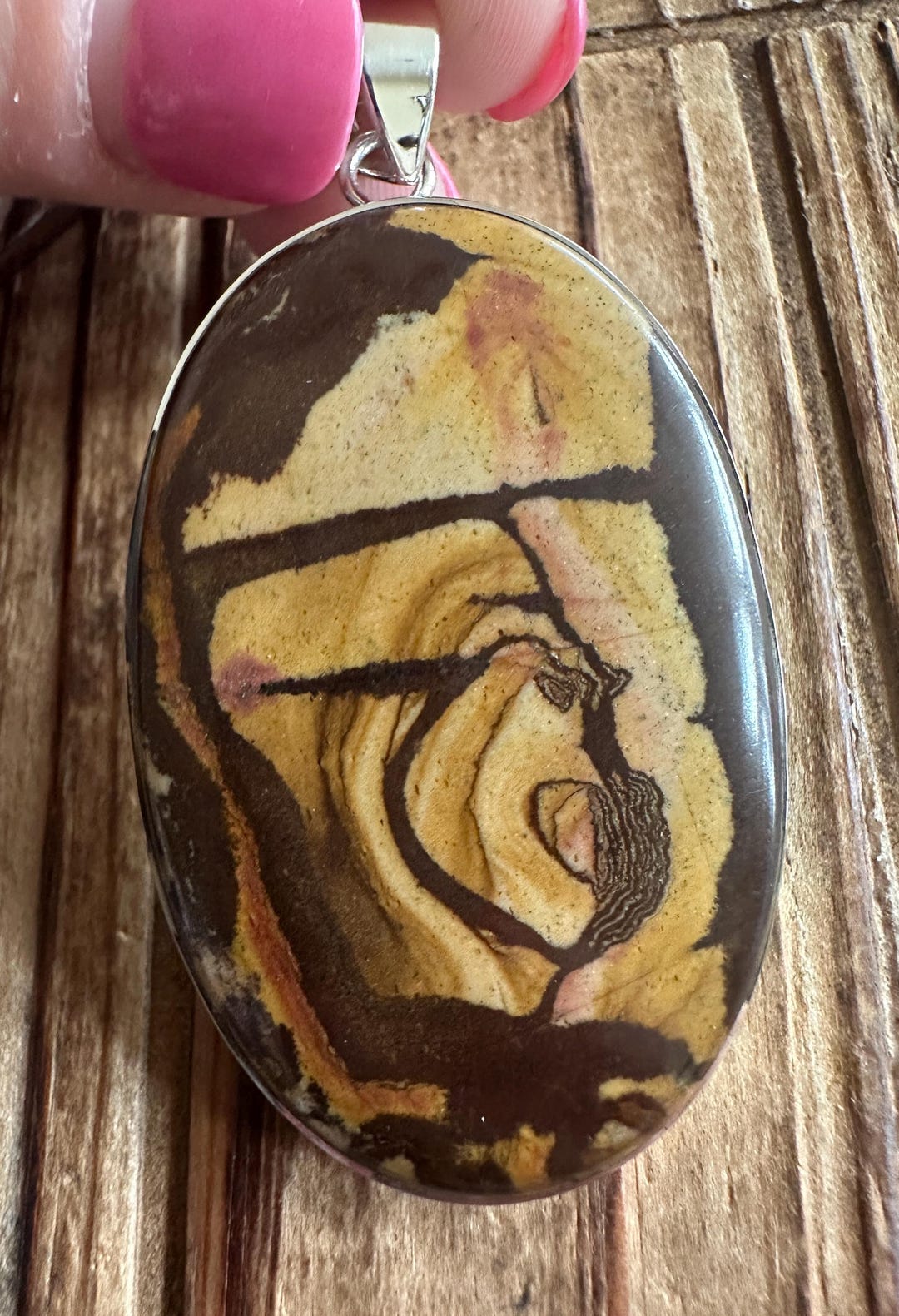 African Picture Jasper Sterling Silver 30g Statement Pendant, Brown ...