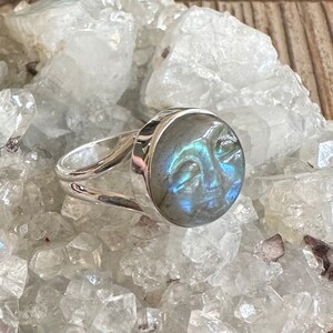 Carved Labradorite Sterling Silver Ring, Size 8.5, Goddess Face Design ...