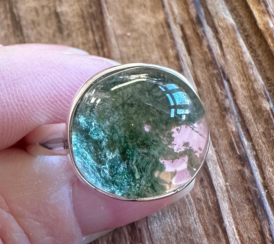 Green Lodolite Sterling Silver Ring, Size 11.5, Scenic Garden Quartz ...