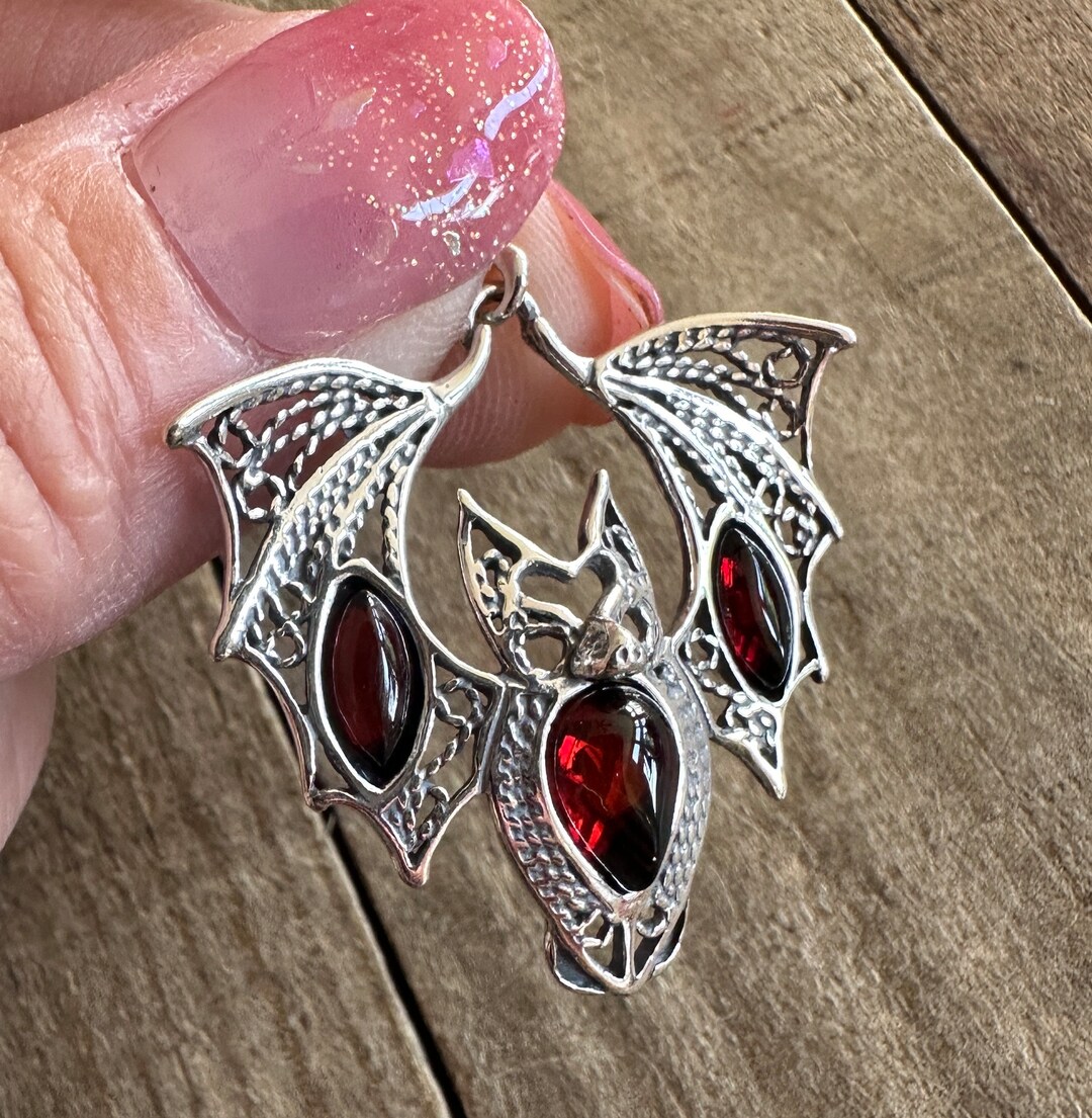Baltic Amber Sterling Silver Bat Pendant, Cognac Gems, Natural Gemstone ...