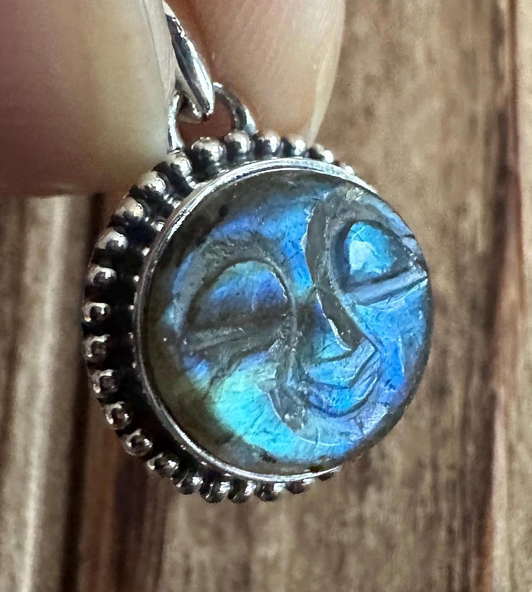 Hand Carved Labradorite Goddess Face Pendant, Color Flash Gem, Deep ...