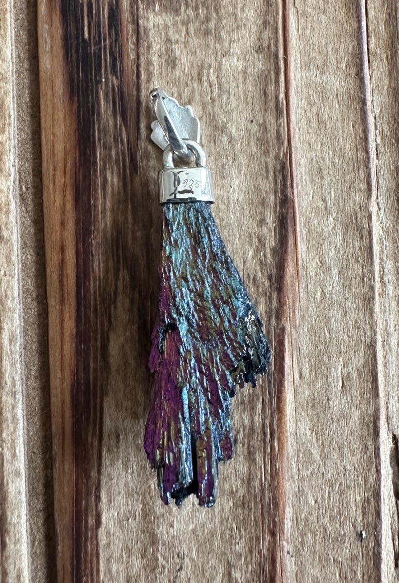 Aura Kyanite Sterling Silver Fan Pendant, Rainbow Colorful Gem, Pink ...