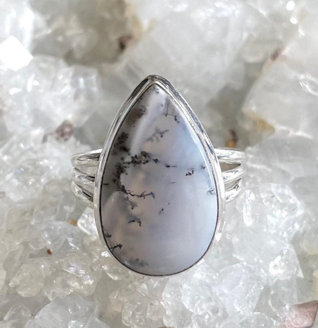 Merlinite Dendritic Opal Sterling Silver Ring, Size 9.5, Black White ...
