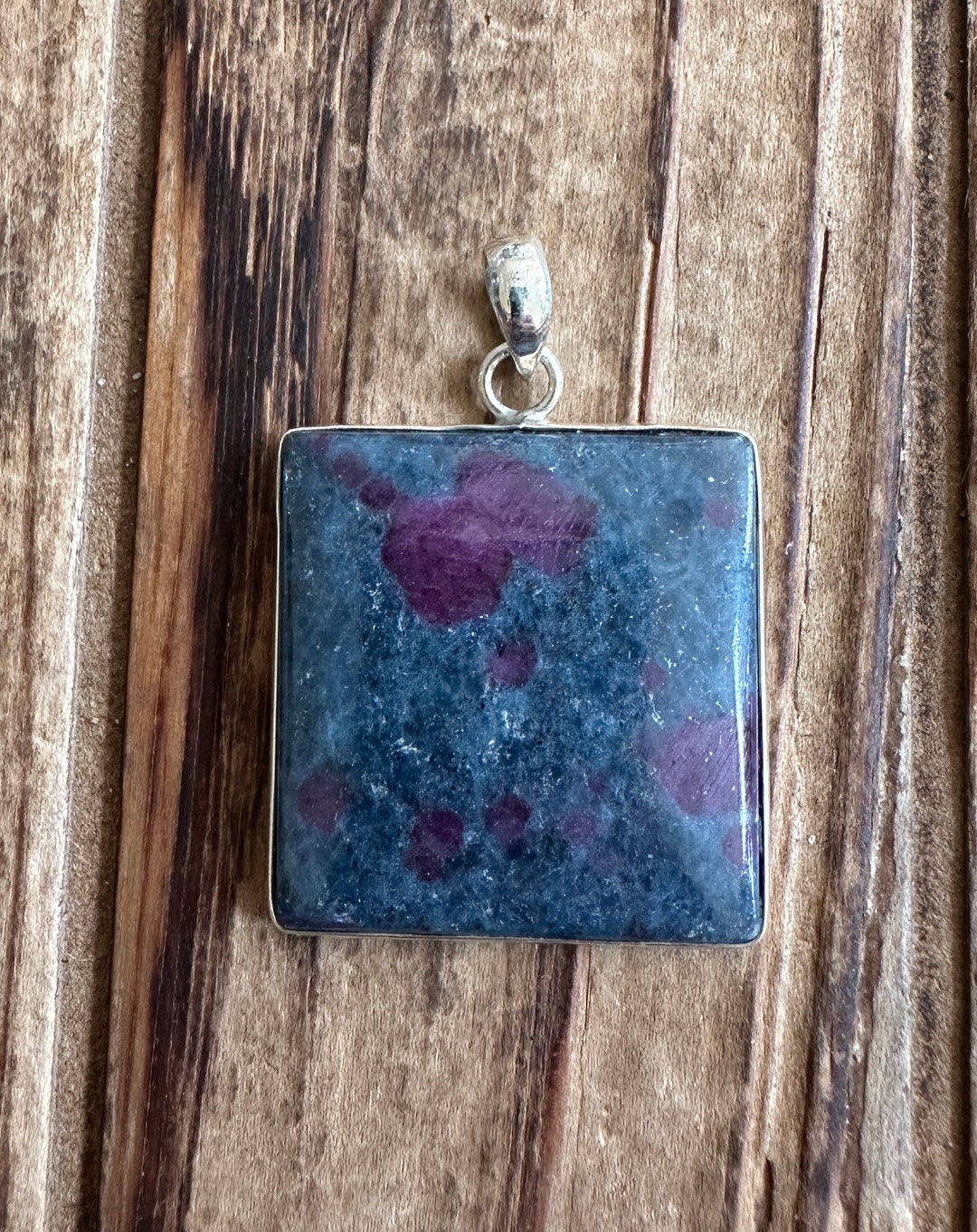 Ruby in Kyanite Sterling Silver Pendant, Large Square Shaped Gem, Blue ...