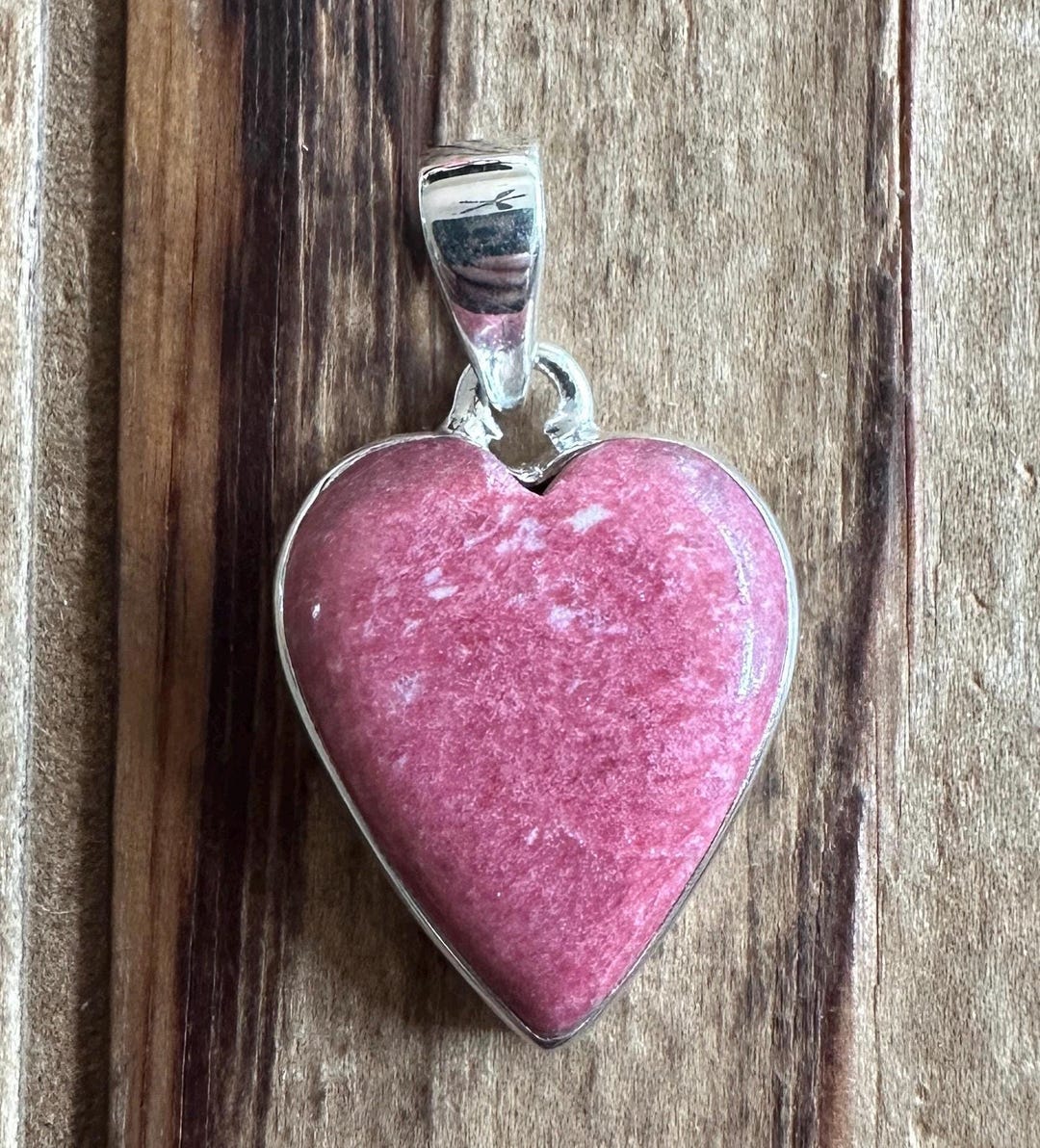 Thulite Sterling Silver Pendant, Pink Heart Solitaire Gem, Norway Gemstone, Natural Stone ...