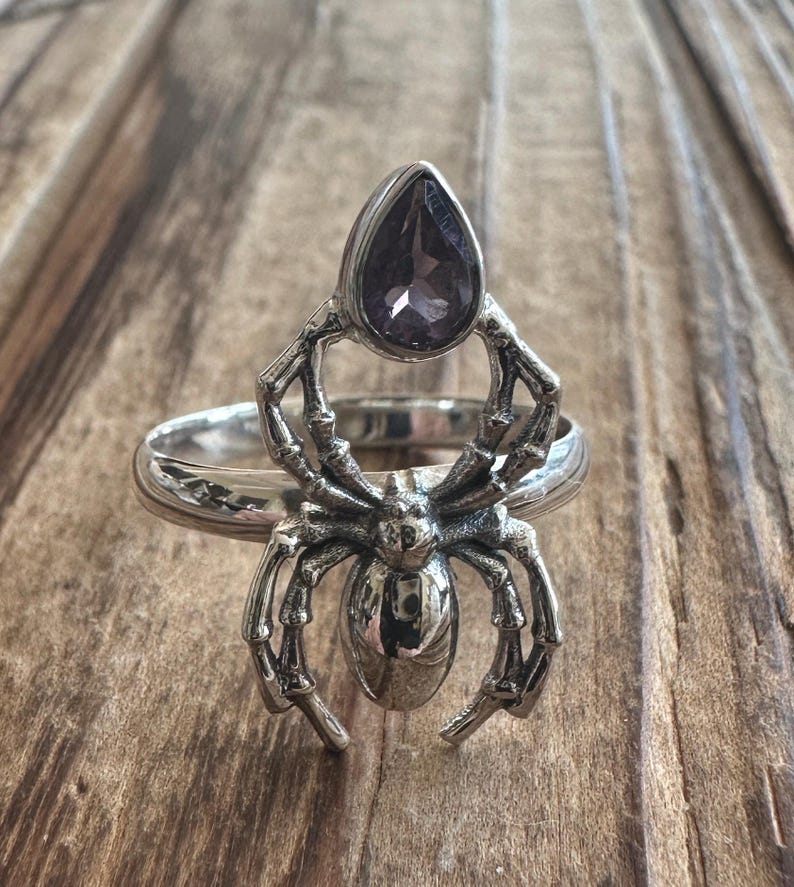 Amethyst Black Widow Spider Sterling Silver Ring, Faceted Purple Gem ...