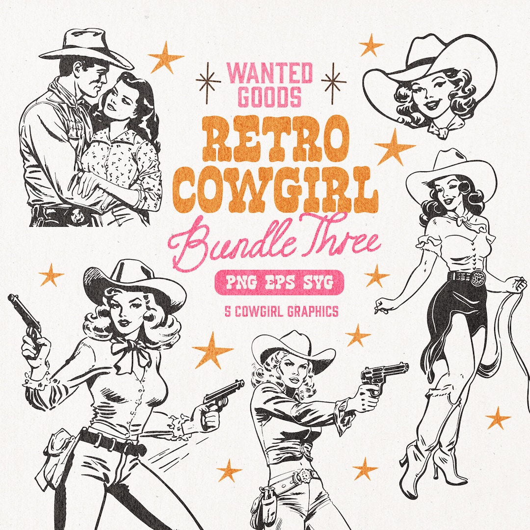 Retro Cowgirl Clipart Bundle Volume 3 | Retro Cowgirl Graphics ...